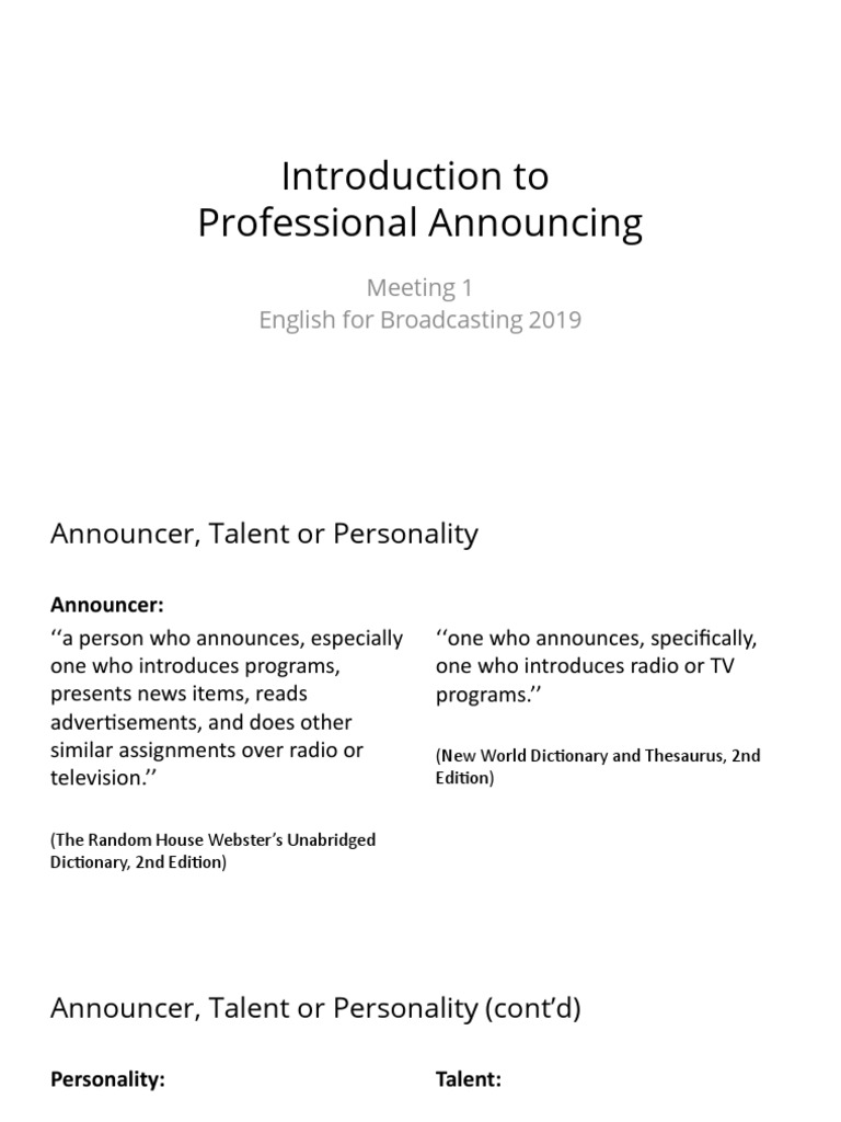 Meeting 1 - Introduction To Professional Announcing (Priska) | PDF Meeting 1 - Introduction To Professional Announcing (Priska) | PDF