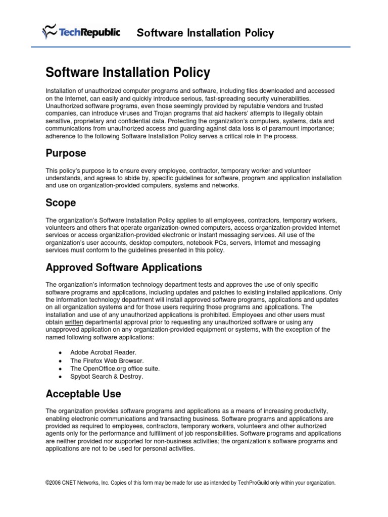 Software Installation Policy | PDF | Application Software | Software