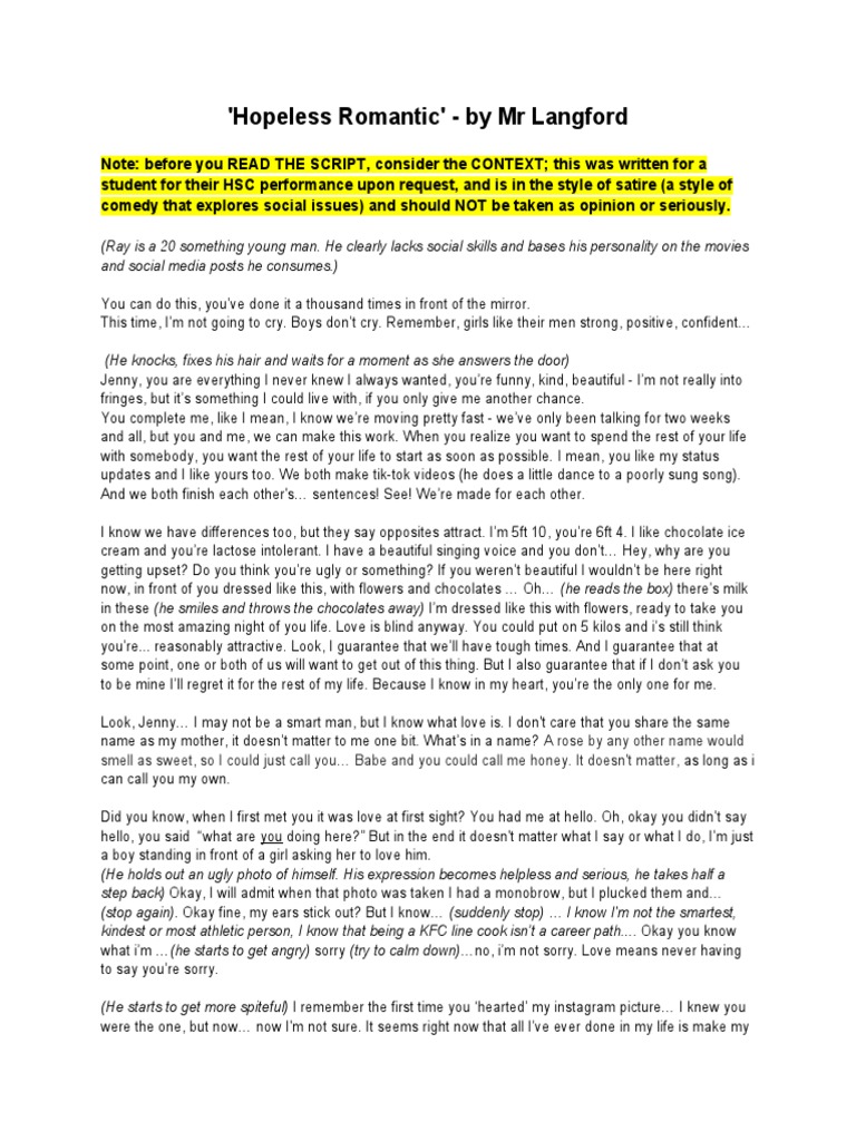 Emotional Beats in The Hopeless Romantic Script | PDF