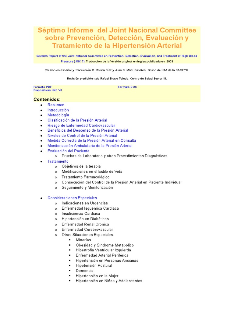 JNC 7 en Espanol | PDF | Hipertensión | Especialidades Medicas