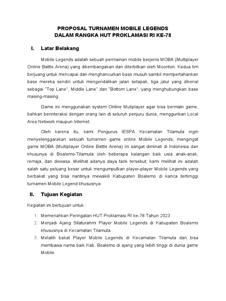 Proposal Kegiatan Turnamen ML | PDF