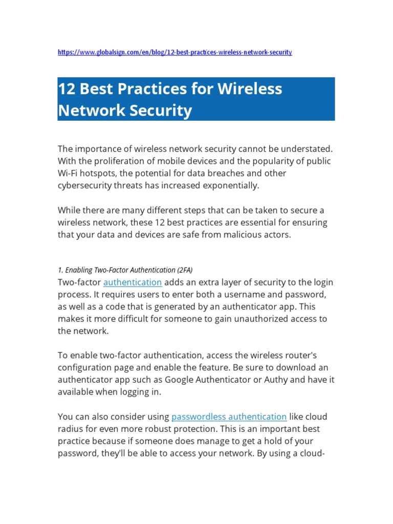 12 Best Practices For Wireless Network Security | PDF | Virtual Private ...