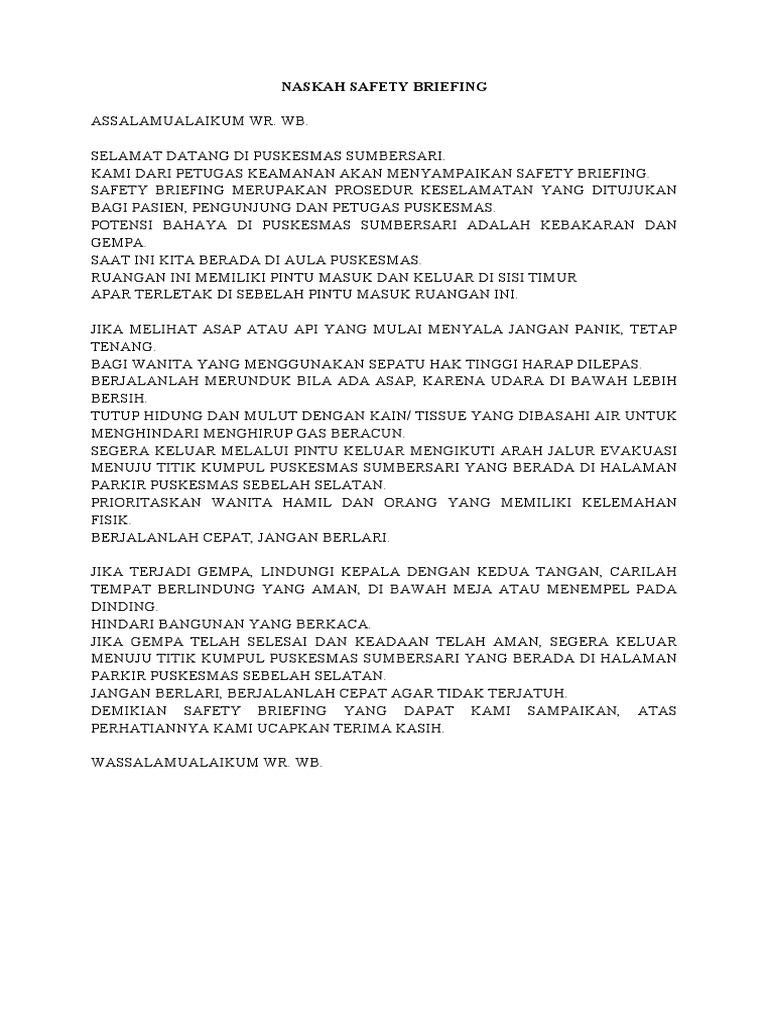 Naskah Safety Briefing | PDF