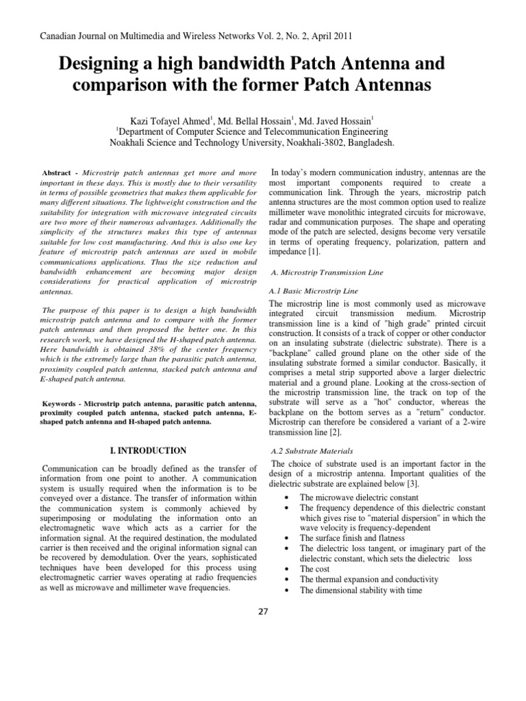 High Bandwidth Patch Antenna Design | PDF | Antenna (Radio) | Dielectric