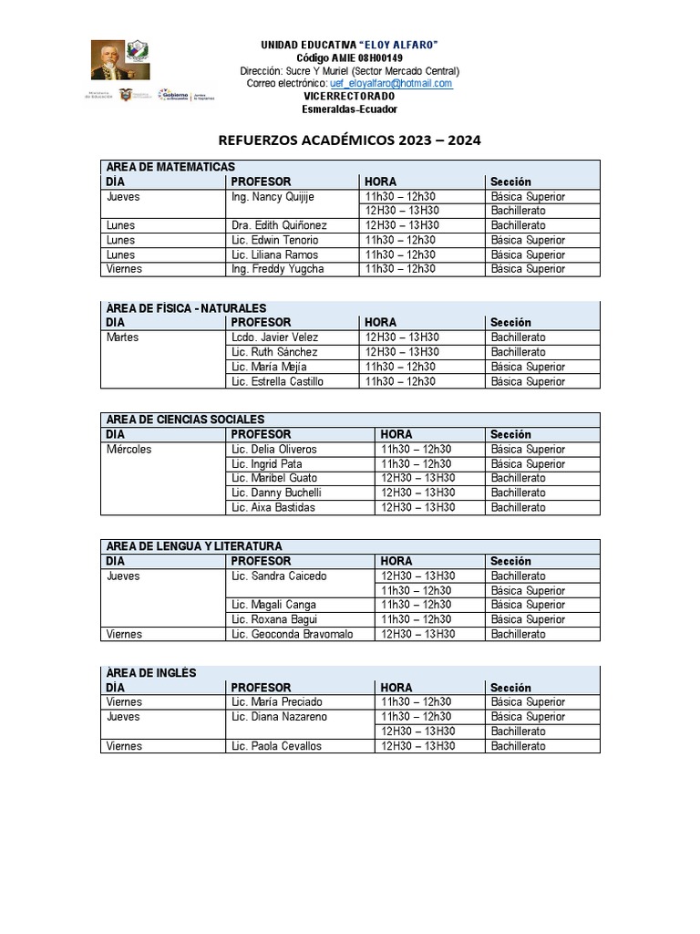 Refuerzos Académicos 2023-2024 | PDF | Enseñando | Personal educativo