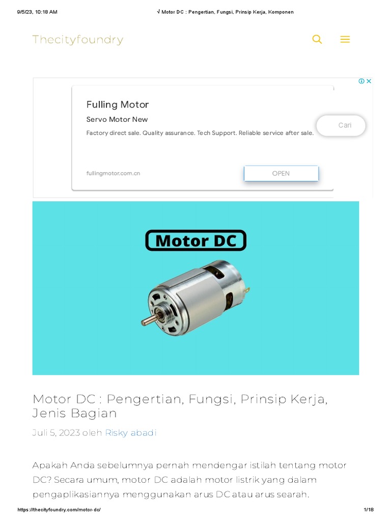 Motor DC - Pengertian, Fungsi, Prinsip Kerja, Komponen | PDF