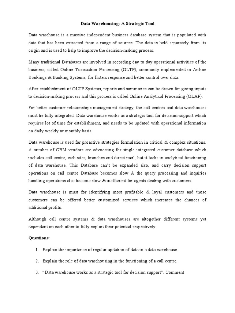 Data Warehousing - Case Study | PDF