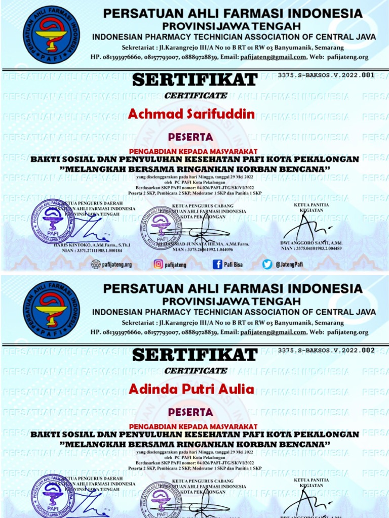 04.026PD Sertifikat Baksos Kota Pekalongan | PDF