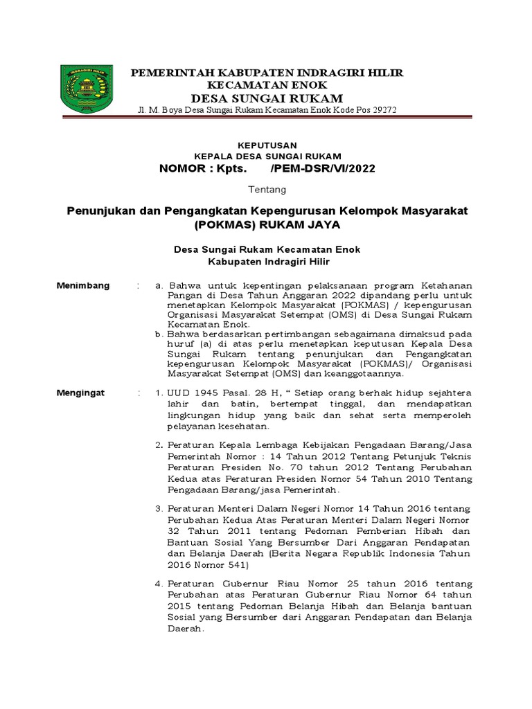 Pengangkatan POKMAS Rukam Jaya 2022 | PDF