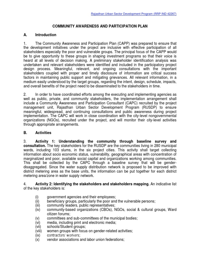 Community Awareness & Participation Plan Sample RRP | PDF | Non ...