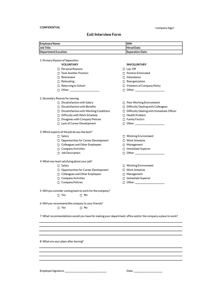 Exit Interview Form | PDF