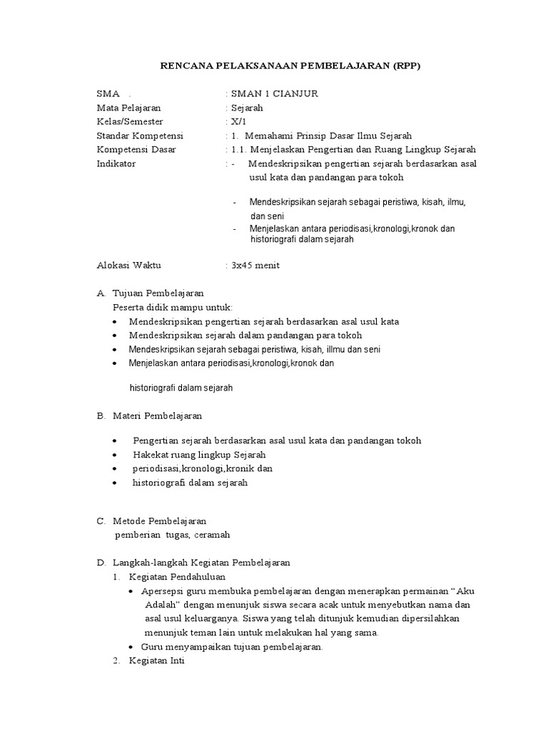 Contoh RPP Sejarah | PDF | Karier & Perkembangan