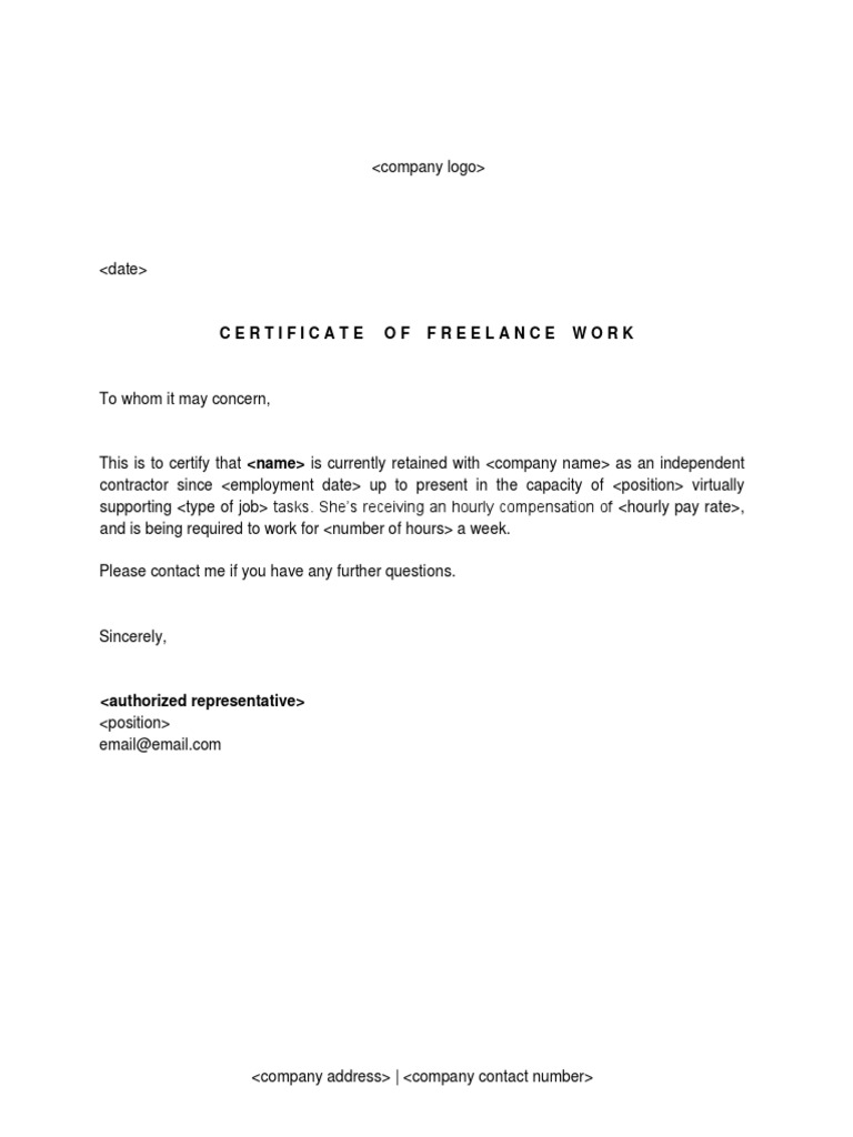 Certificate of Freelance Work | PDF | Business | Finance & Money Management