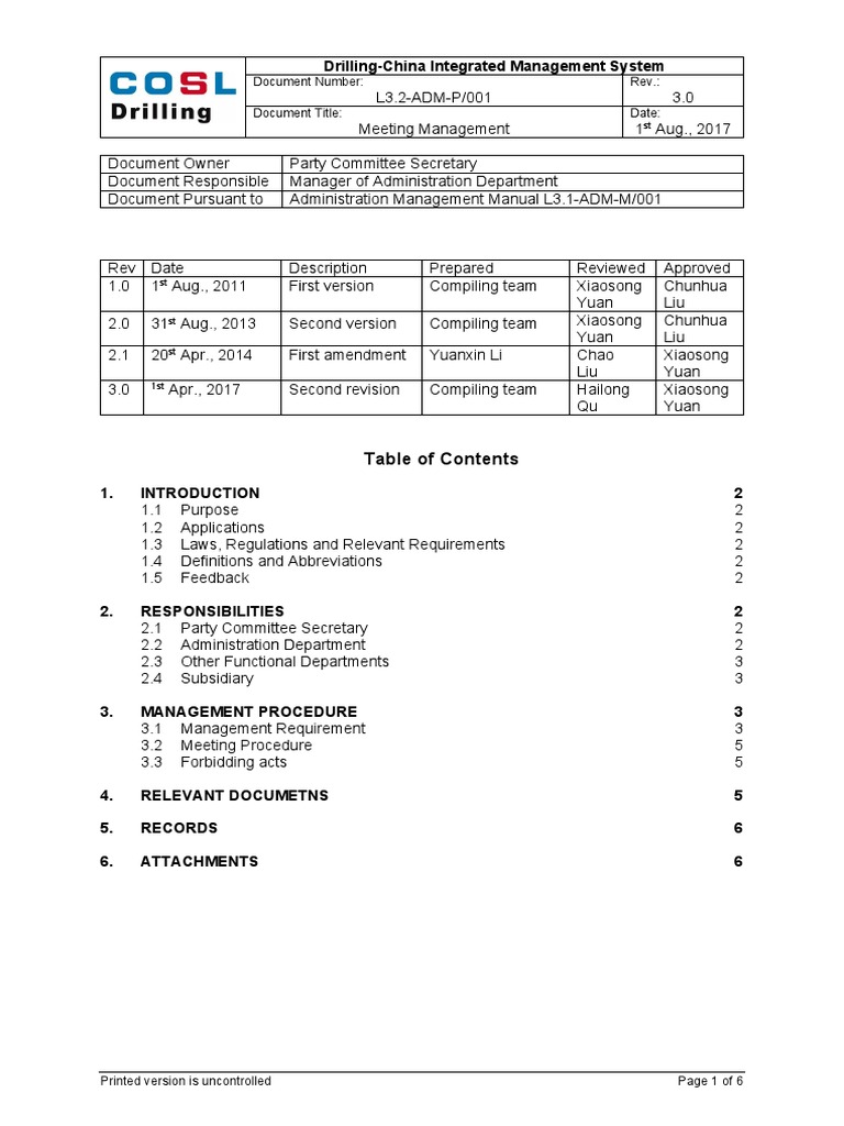 L3.2-ADM-P001 - Meeting Management | PDF