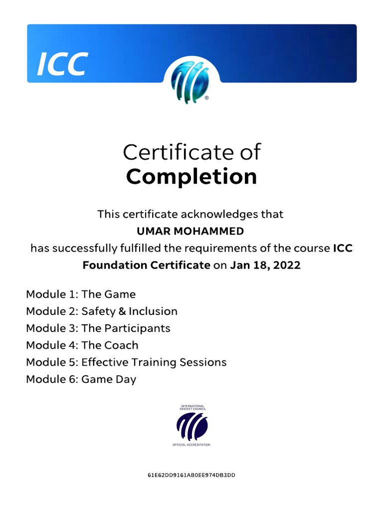 ICC Foundation Certificate Completion Certificate | PDF