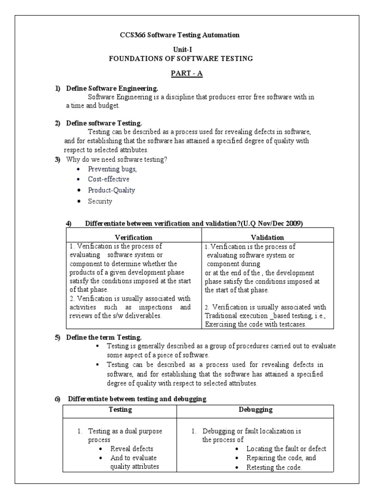 Software Testing Automation Question Bank Pdf Software Testing Software Bug