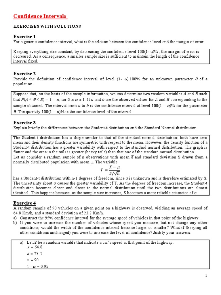 Confidence Intervals (WithSolutions) | PDF | Sample Size Determination | Confidence Interval