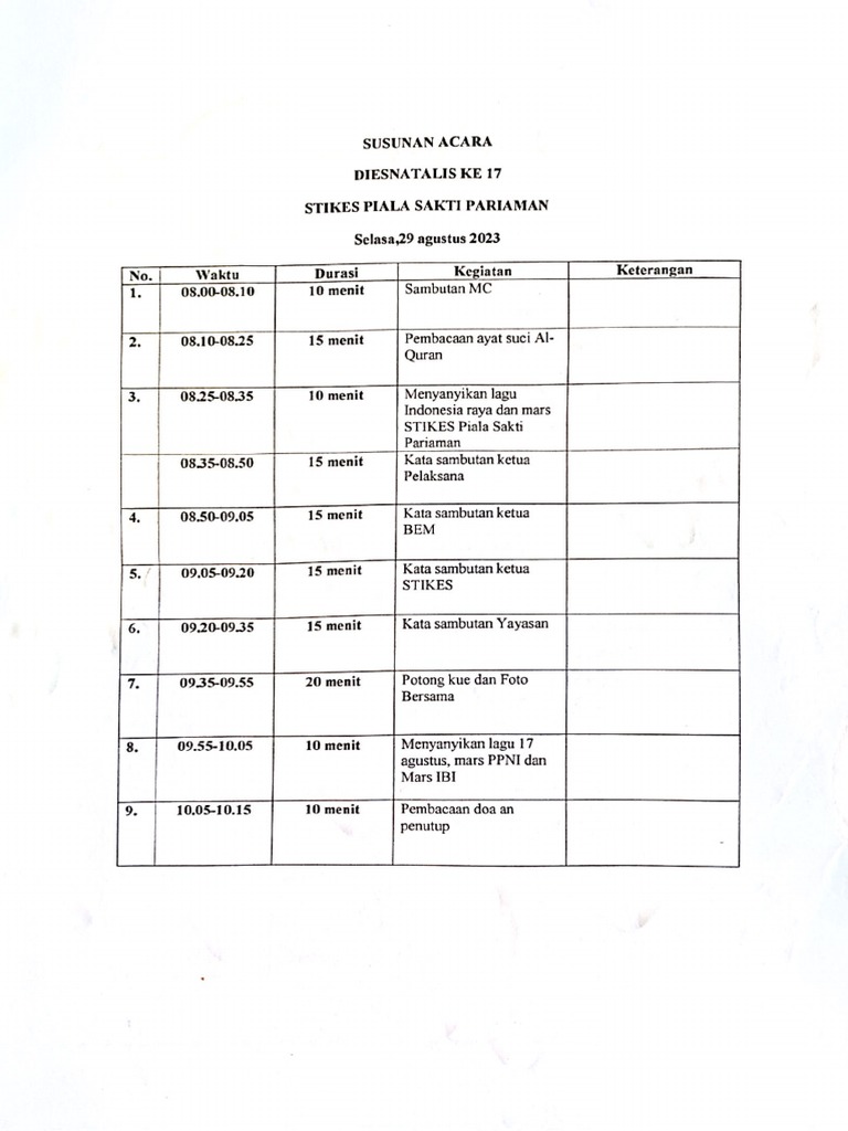 Susunan Acara 17 Agustus | PDF