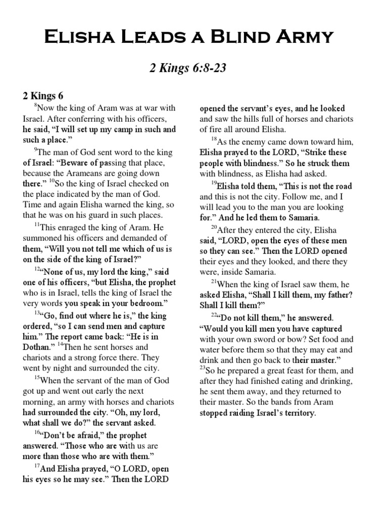 Elisha Leads A Blind Army | PDF | Books Of Kings | Old Testament Books