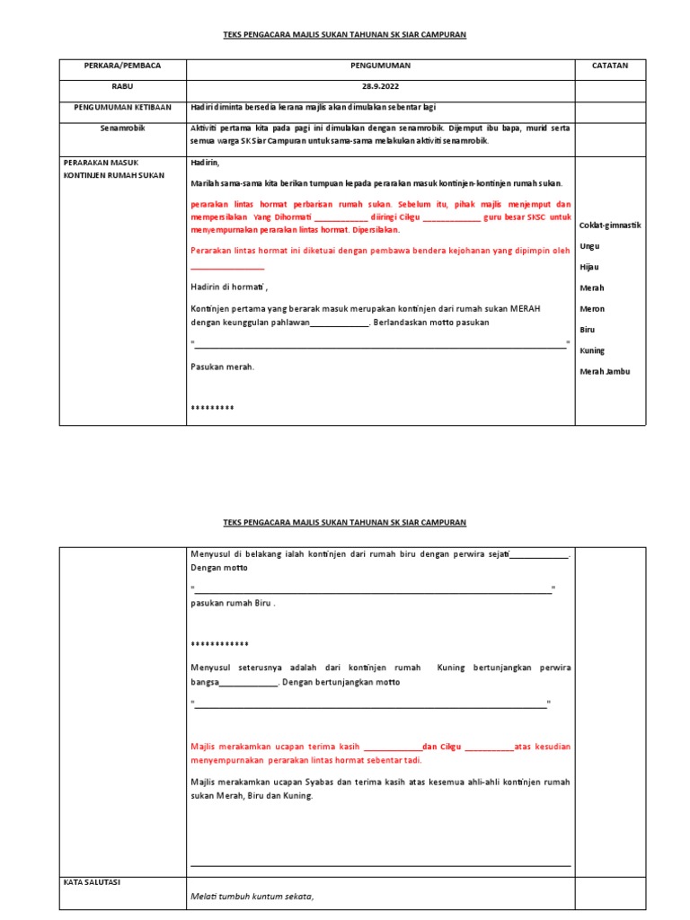 TEKS EMCEE SUKAN TAHUN SKSC | PDF