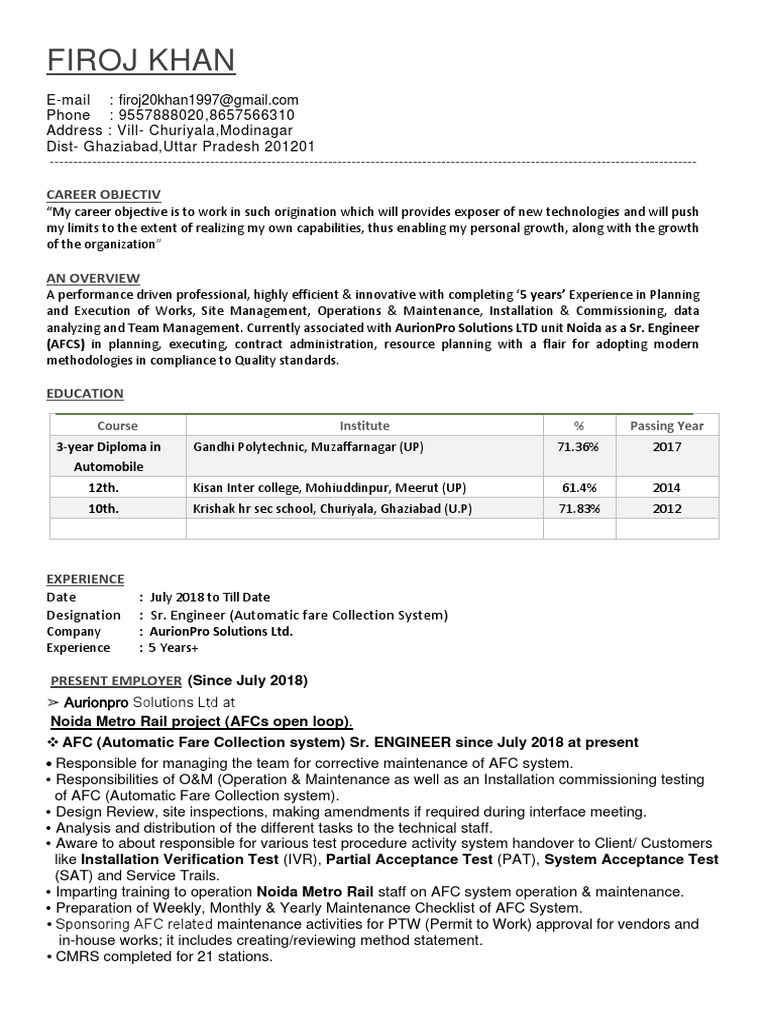 Firoj Khan - CV - U-2 | PDF | Postgre Sql | Computing