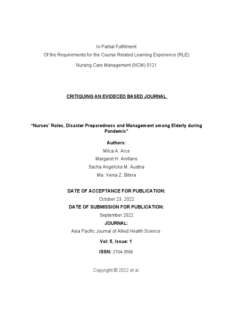 Critiquing An Evideced Based Journal | PDF