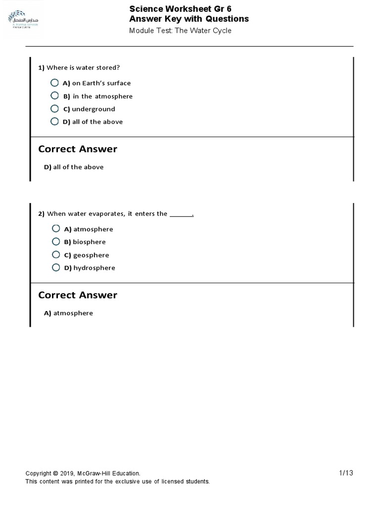 Science Worksheet GR 6 | PDF | Water Cycle | Water