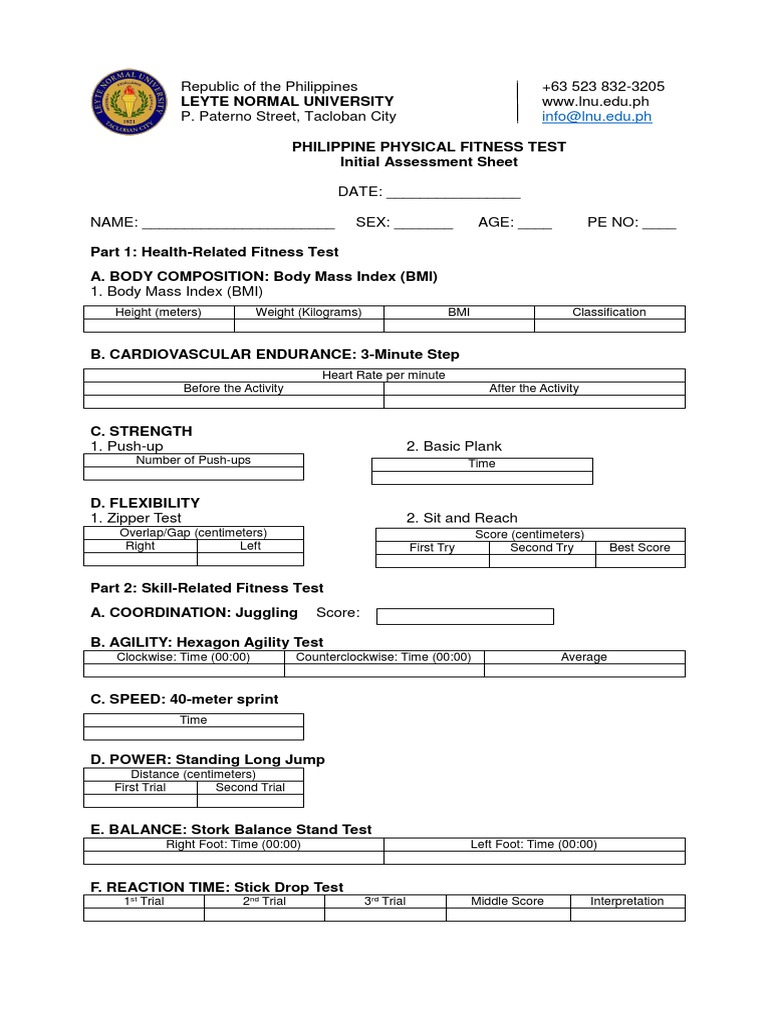 PATHFIT 1 PPFT Initial Assessment Sheet | PDF