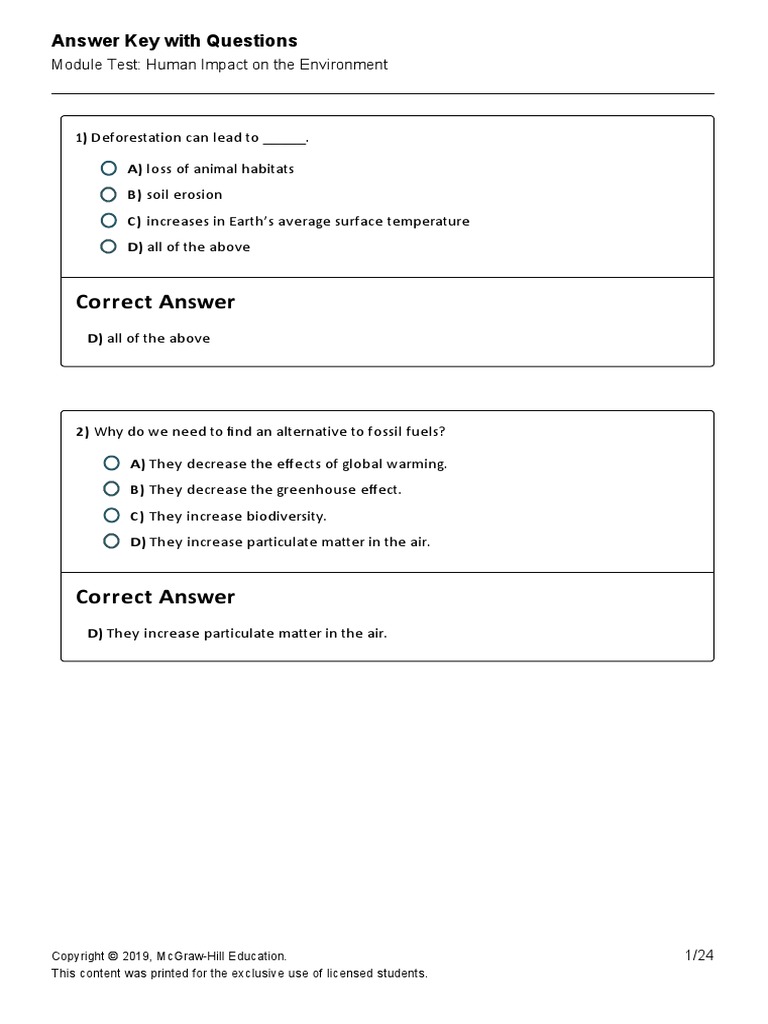 Module+Test Human+Impact+on+the+Environment AK | PDF | Human Impact On ...