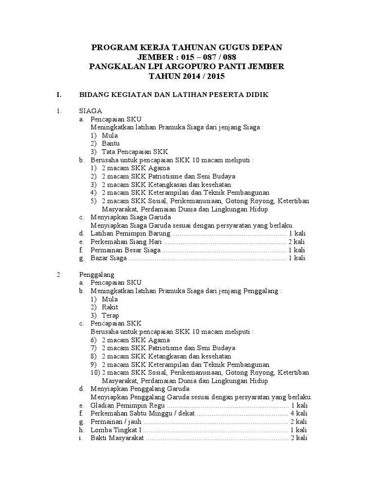 Program Kerja Tahunan Gugus Depan | PDF | Memasak, Makanan, & Anggur ...