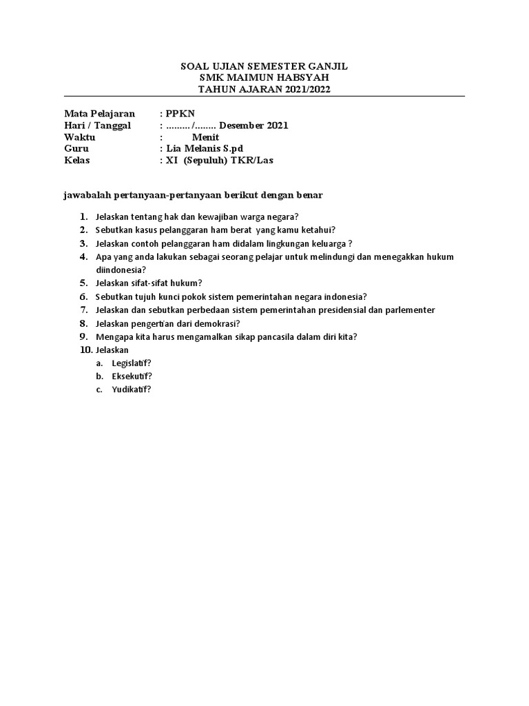 Essay PKN 11 | PDF