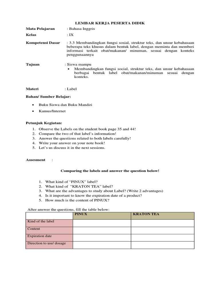LKPD Chapter 3 Pertemuan 1 | PDF
