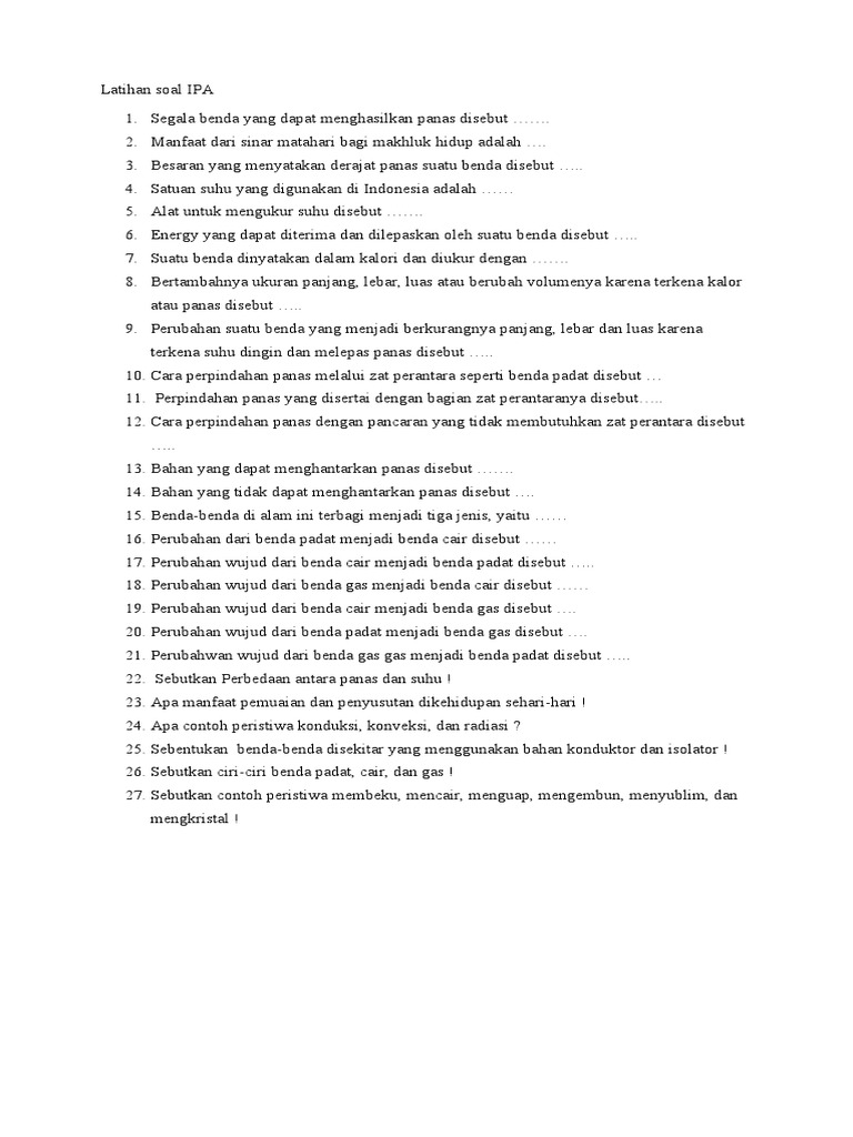 Latihan Soal IPA Dan IPS Kelas 5 C | PDF