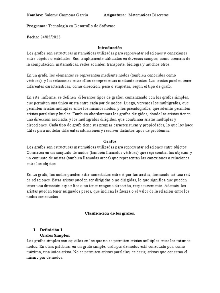 Tipos de Grafos en Matemáticas Discretas | PDF | Vértice (teoría de ...