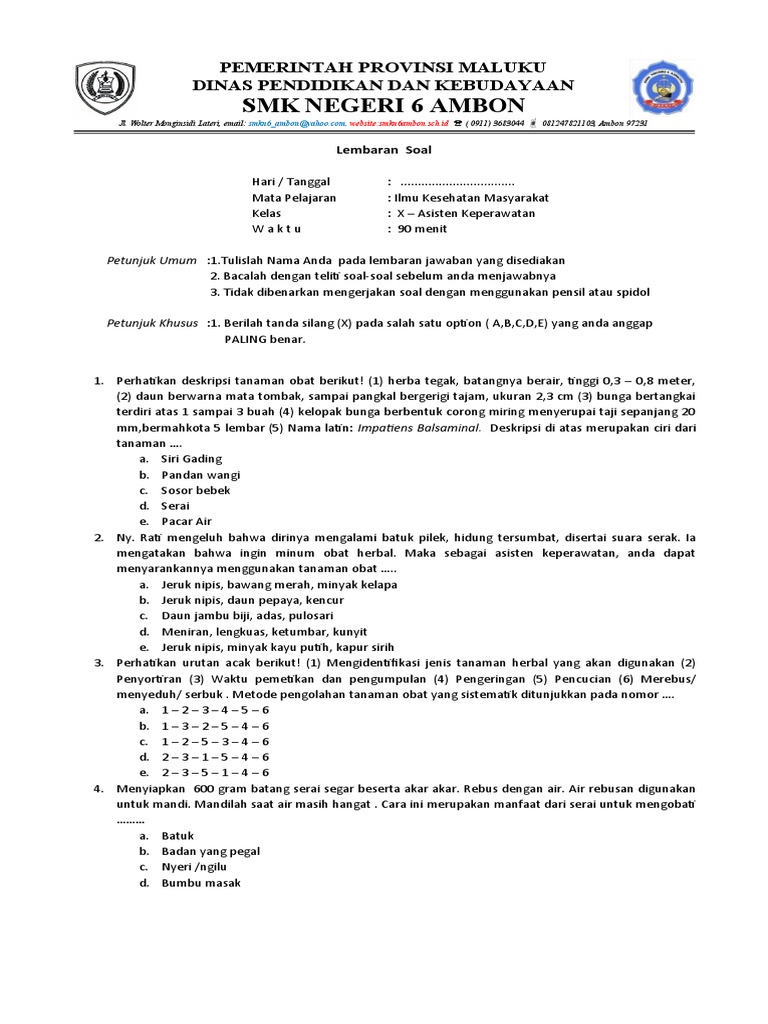 Soal Ilmu Kesehatan Masyarakat Kelas X-Askep Fix | PDF