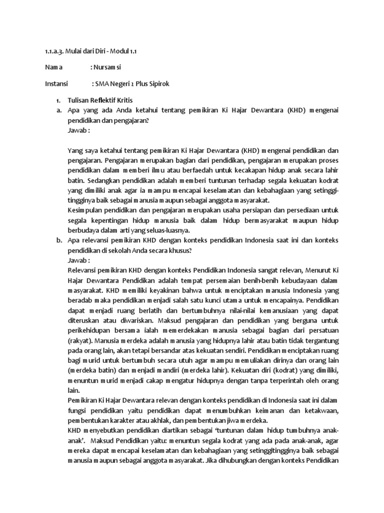 Refleksi Guru: Pemikiran KHD | PDF