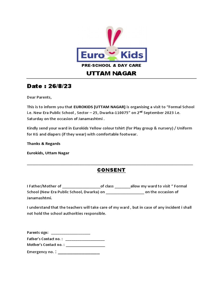 Eurokids Uttam Nagar School Visit Notice | PDF