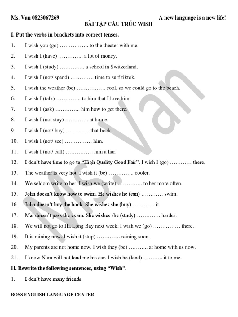 English Wish Structure Exercises | PDF | Language Arts & Discipline ...