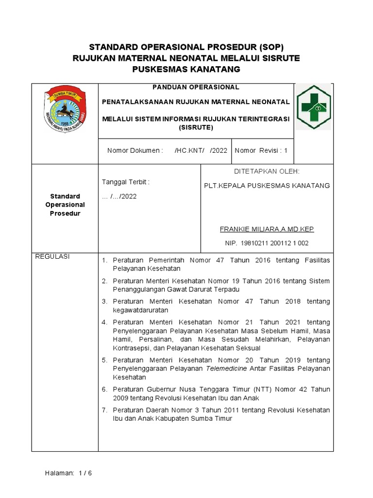 Sop Rujukan Sisrute Internal Puskesmas ST - 25ag2022 | PDF