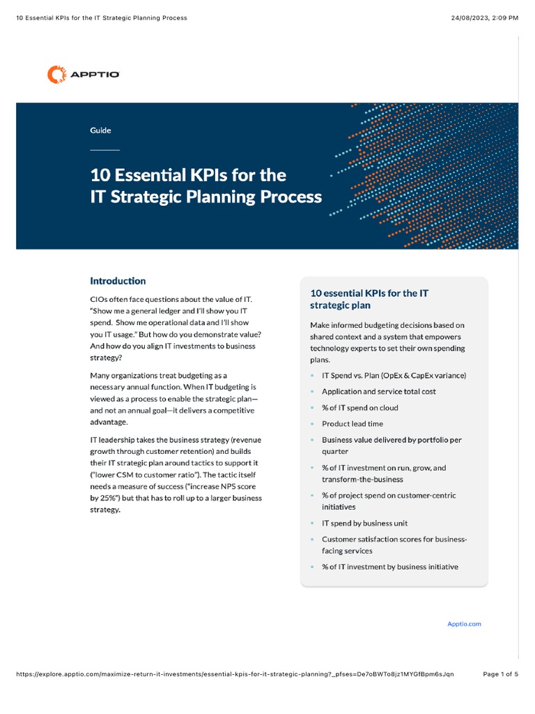 10 Essential KPIs For The IT Strategic Planning Process | PDF