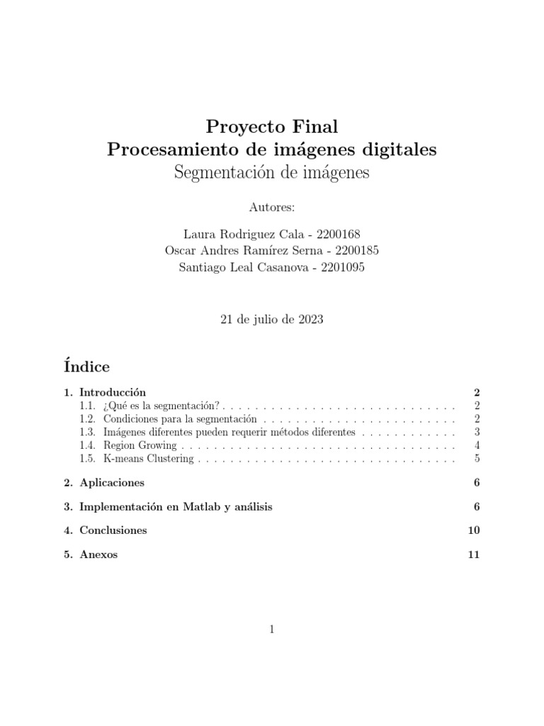 Proyecto Final Procesamiento de Imágenes Digitales | PDF