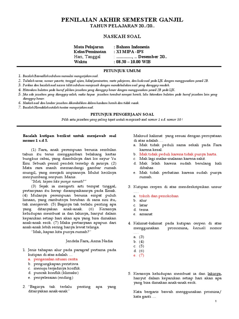 Soal PAS B.Indonesia Kelas XI | PDF