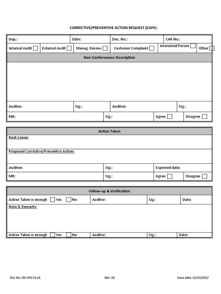 Correctivepreventive Action Request (Capa) | PDF