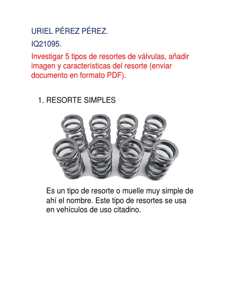 Tipos de Resortes de Valvulas | PDF | Hogar, jardinería y bricolaje