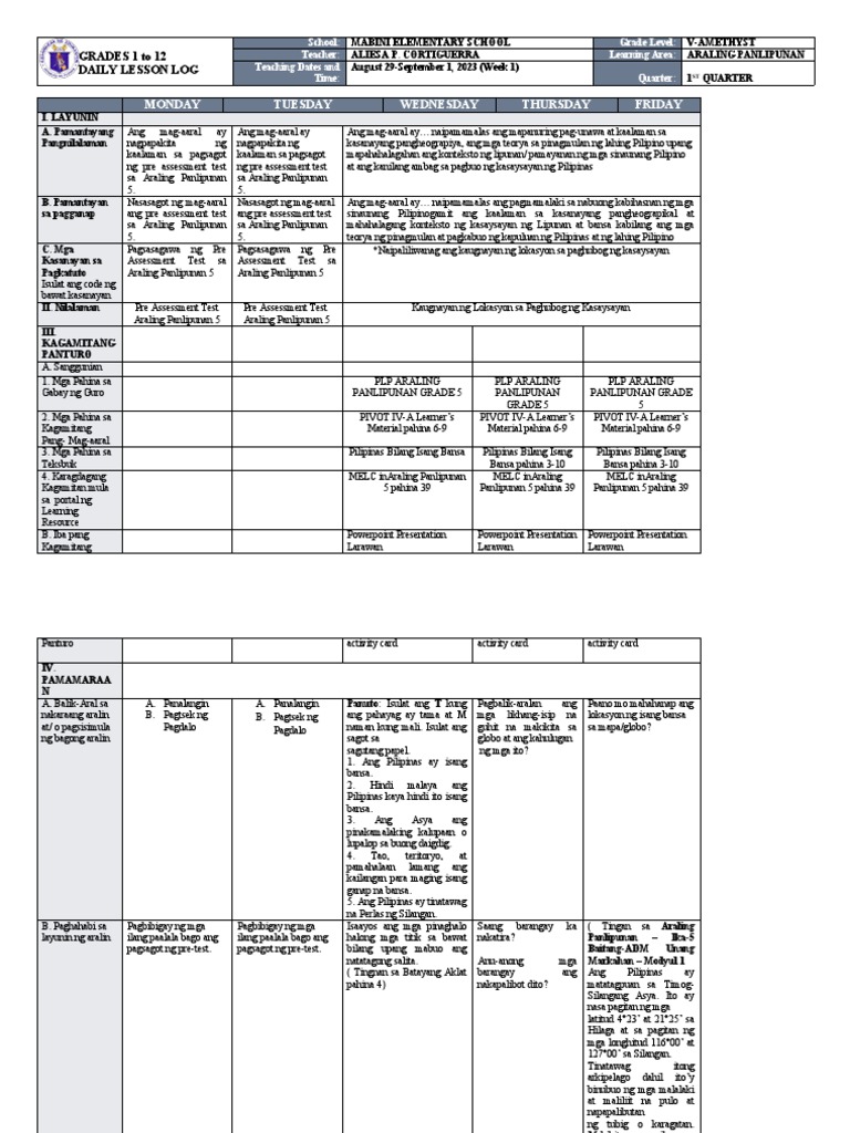 Q1-DLL-WK1-ARALING-PANLIPUNAN-5 | PDF
