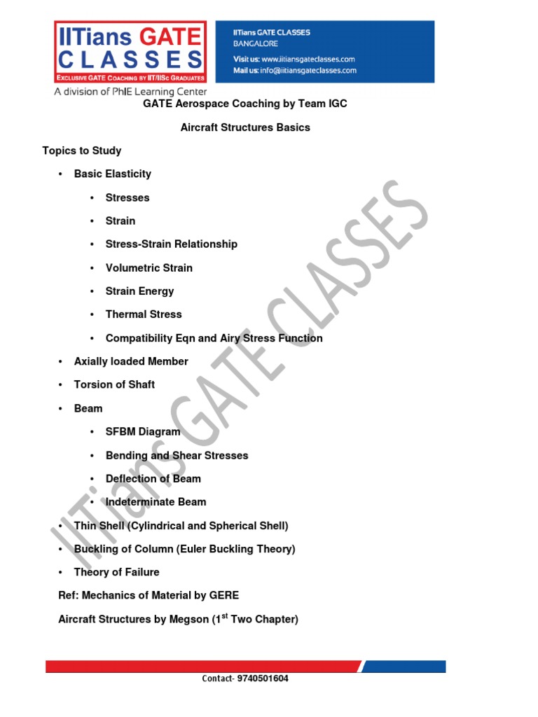 GATE AEROSPACE Engineering Aircraft Structures Basics | PDF | Stress ...