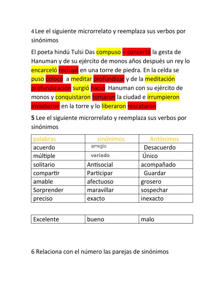 4 Lee El Siguiente Microrrelato y Reemplaza Sus Verbos Por Sinónimos | PDF
