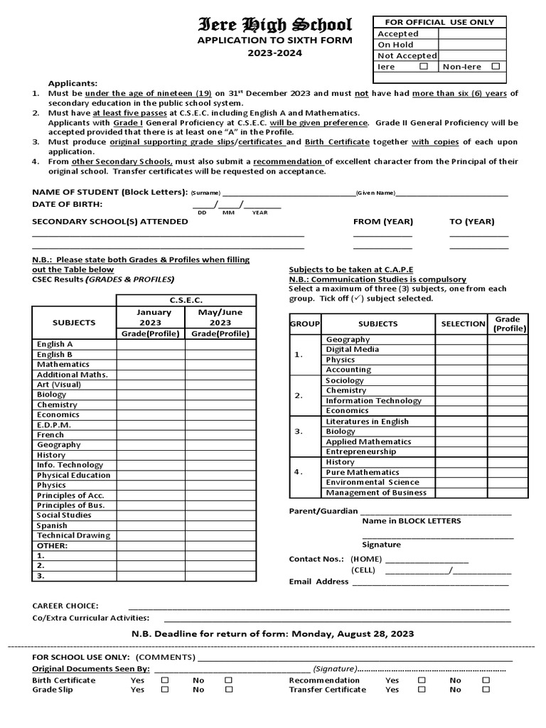 Application To Sixth Form 2023-2024 | PDF