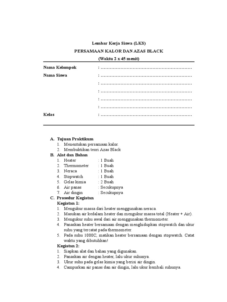 LKPD Pertemuan 3 (Azas Black) | PDF