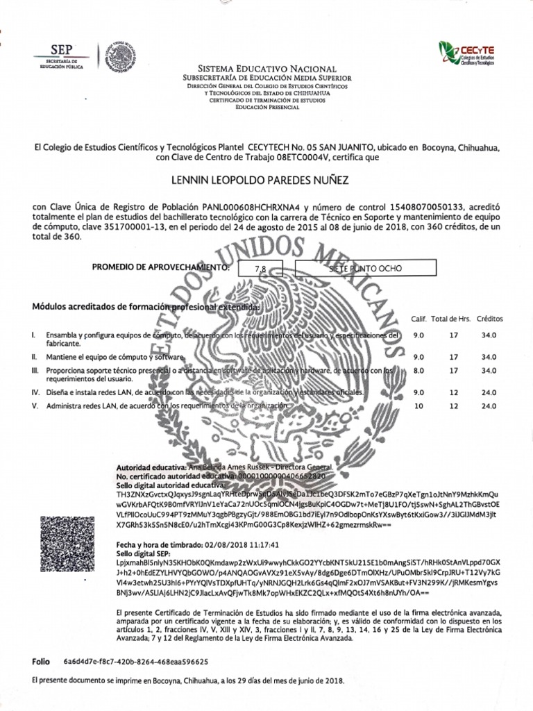 Comprobante de Estudios CECyTECH | PDF